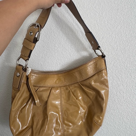 Coach | Bags | Coach Shiny Brown Leather Shoulder Bag | Poshmark